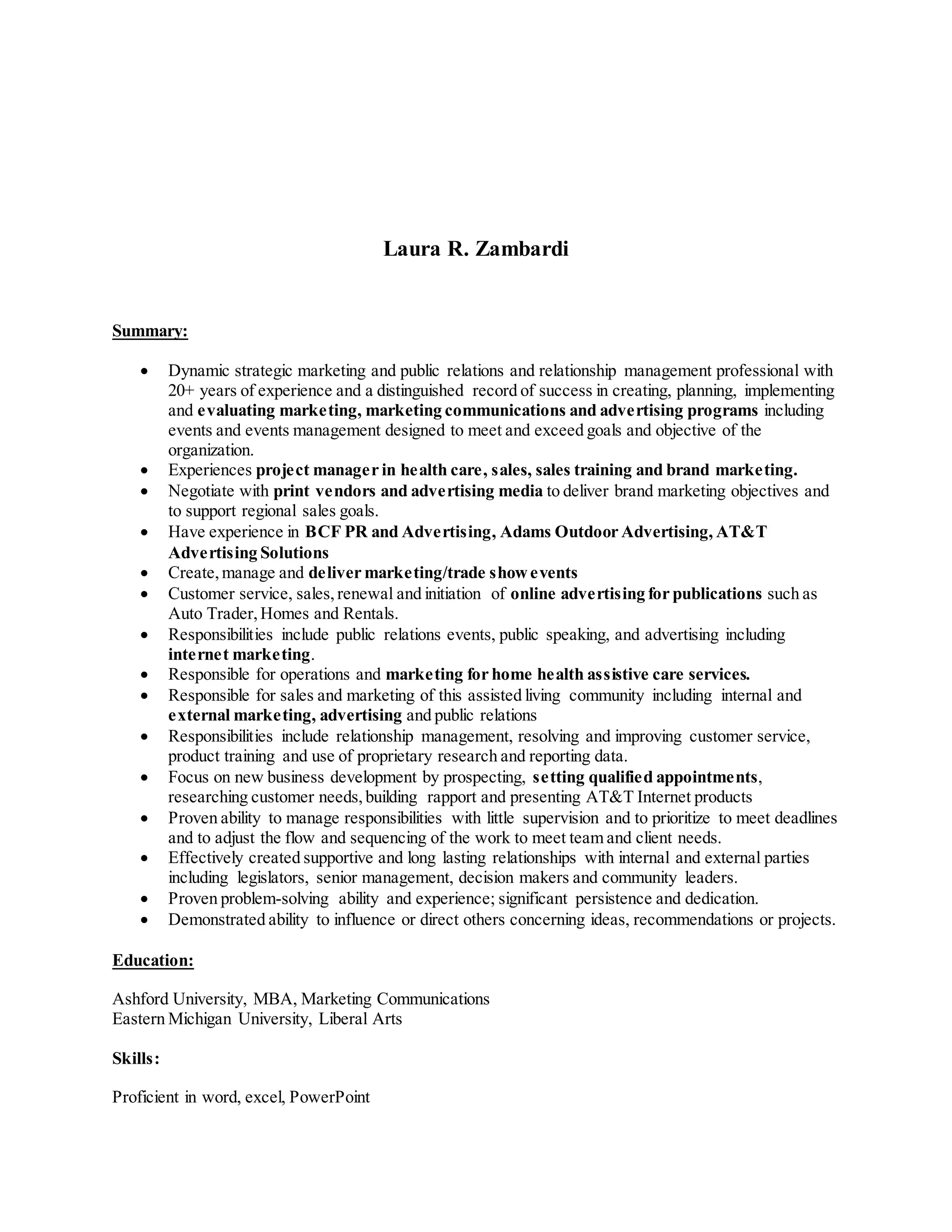 Laura z formatted resume 9 16 | PDF