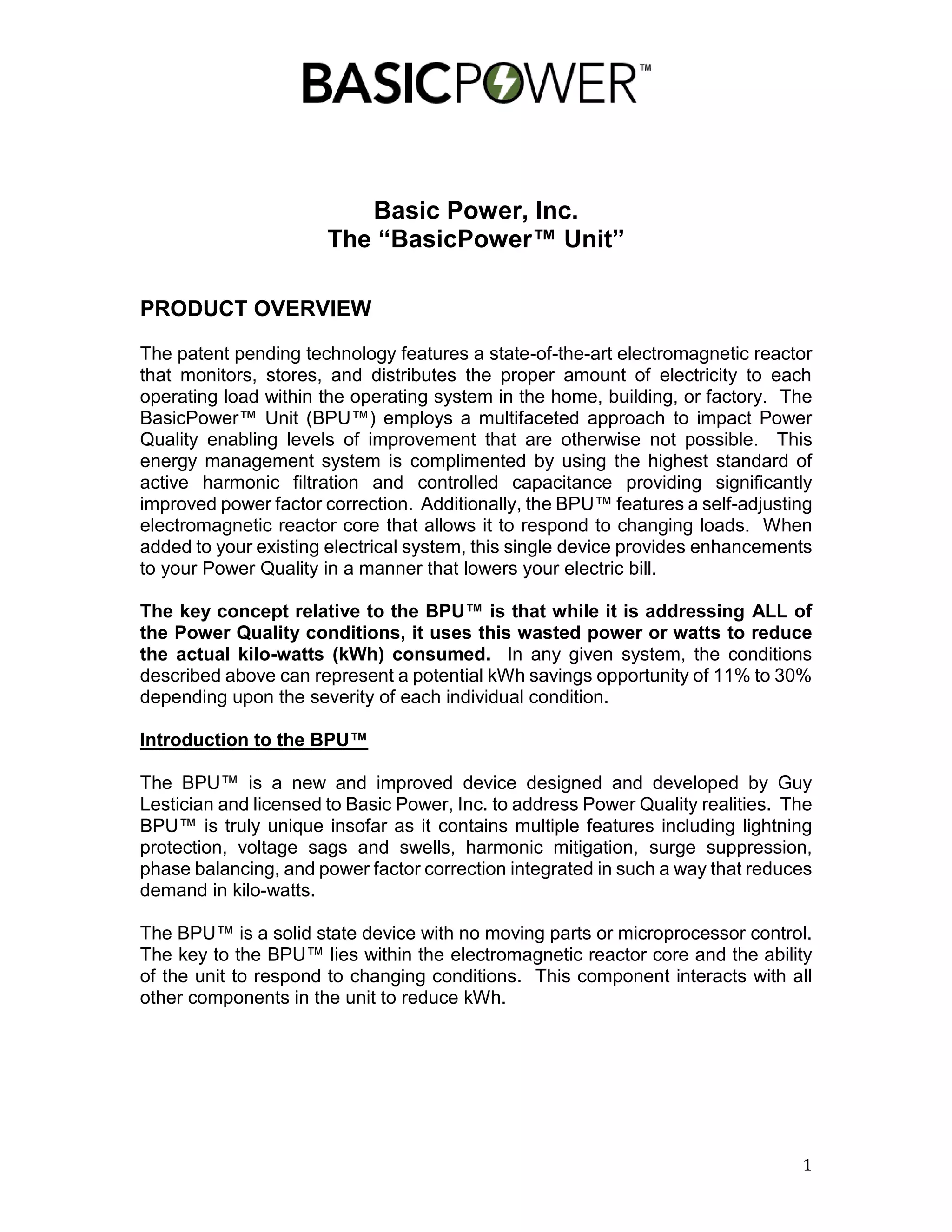 BPU Product Description | PDF