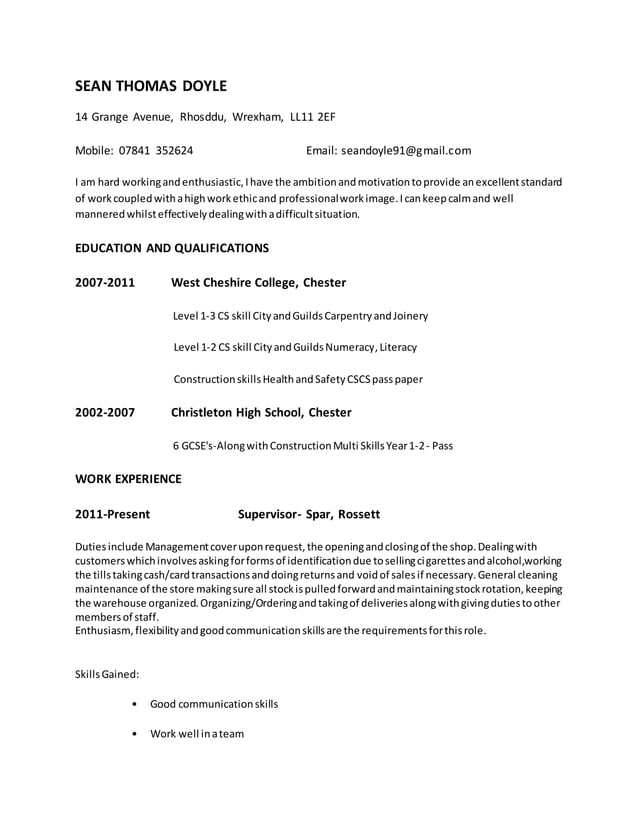 Sean Doyle Curriculum Vitae | PDF