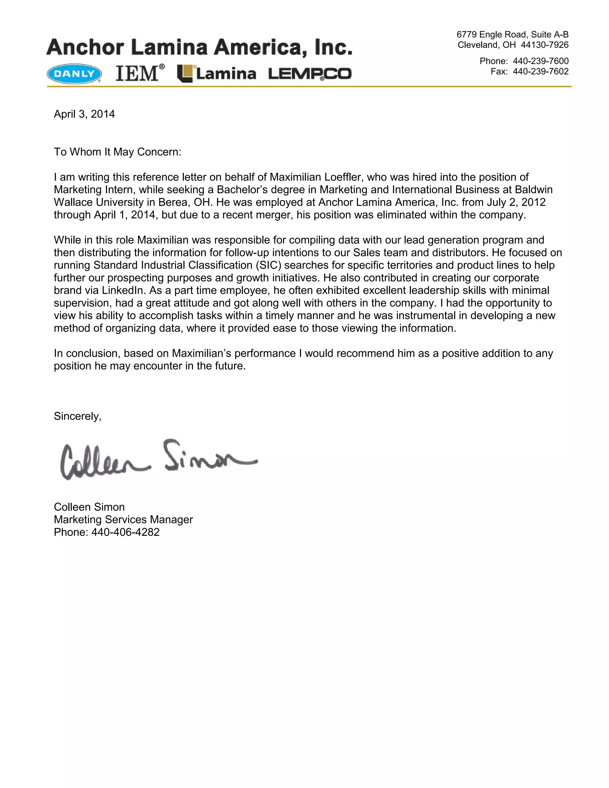 Max Loeffler Reference Letter | DOC