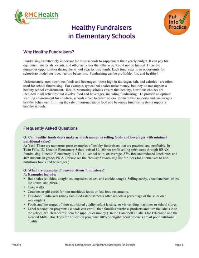 Healthy Fundraisers in Elementary Schools | PDF