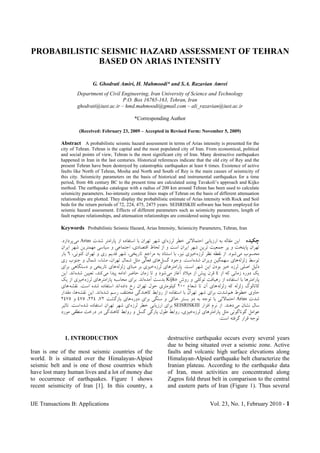PROBABILISTIC SEISMIC HAZARD ASSESSMENT OF TEHRAN | PDF