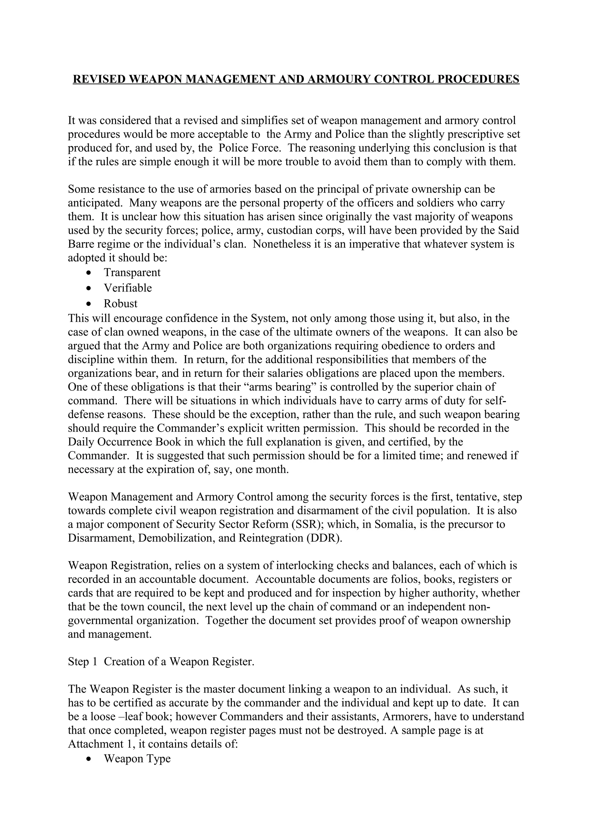 REVISED WEAPON MANAGEMENT AND ARMOURY CONTROL PROCEDURES ( | DOC