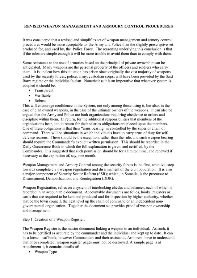 REVISED WEAPON MANAGEMENT AND ARMOURY CONTROL PROCEDURES ( | DOC