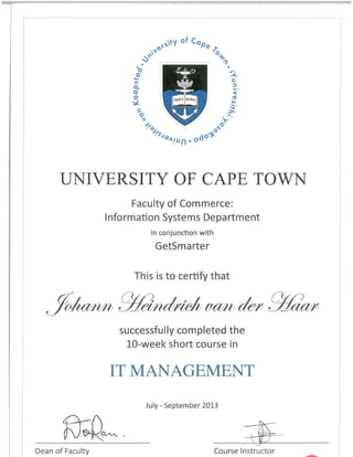 IT Management Certificate ~ UCT | PDF