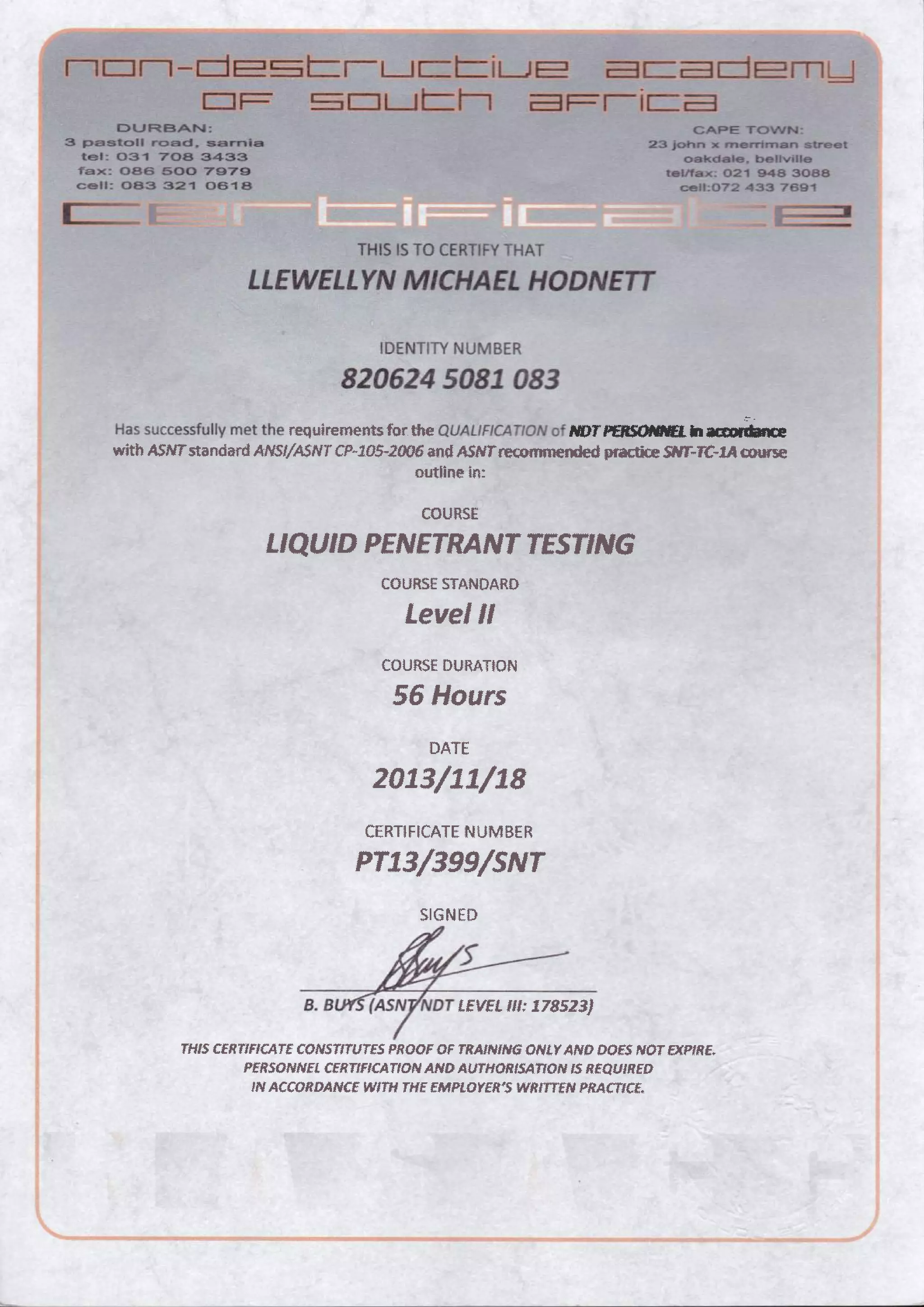Liquid Penetrant inspection Certificate | PDF