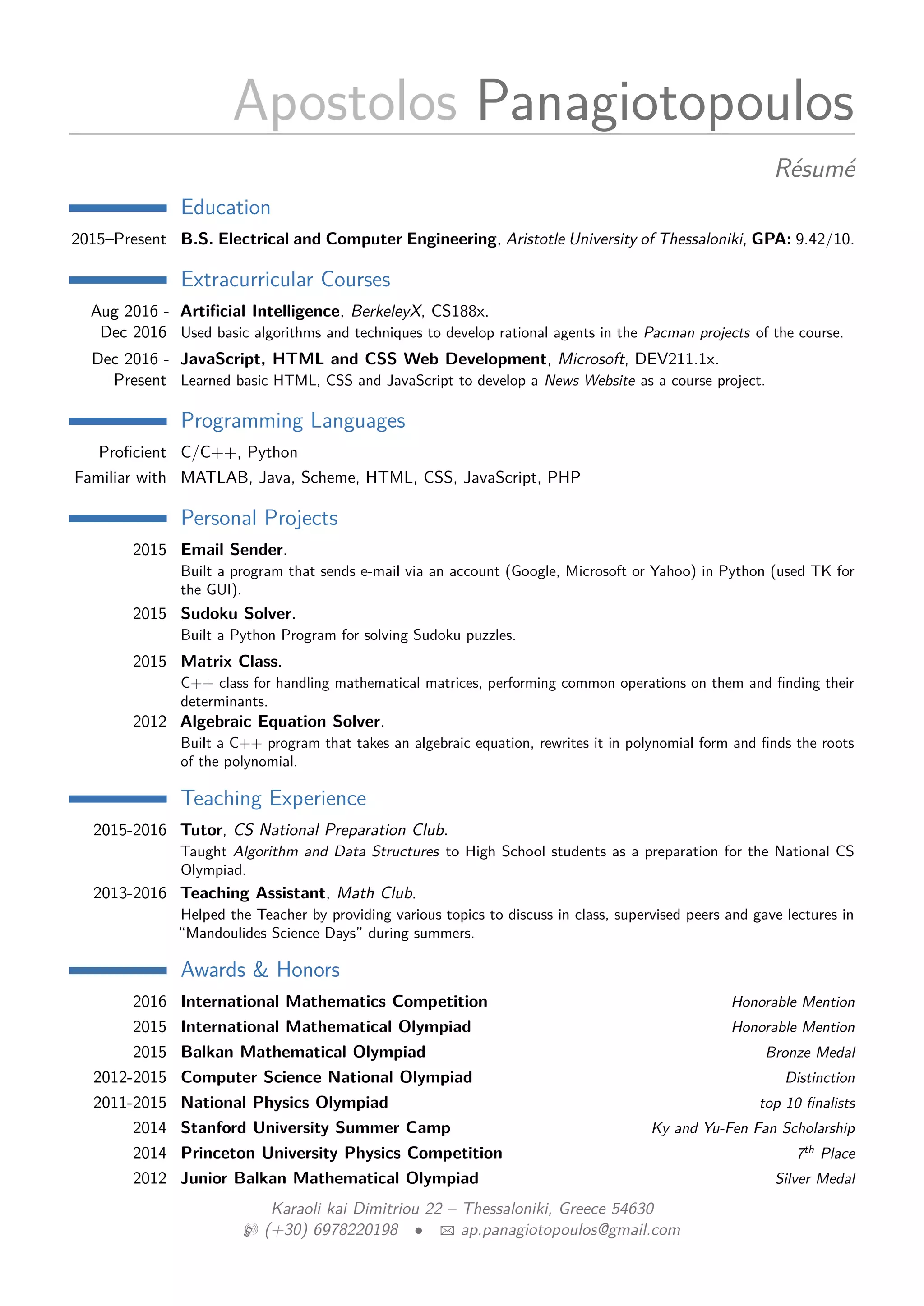 Apostolos Panagiotopoulos CV - 2017 | PDF | Programming Languages | Computing