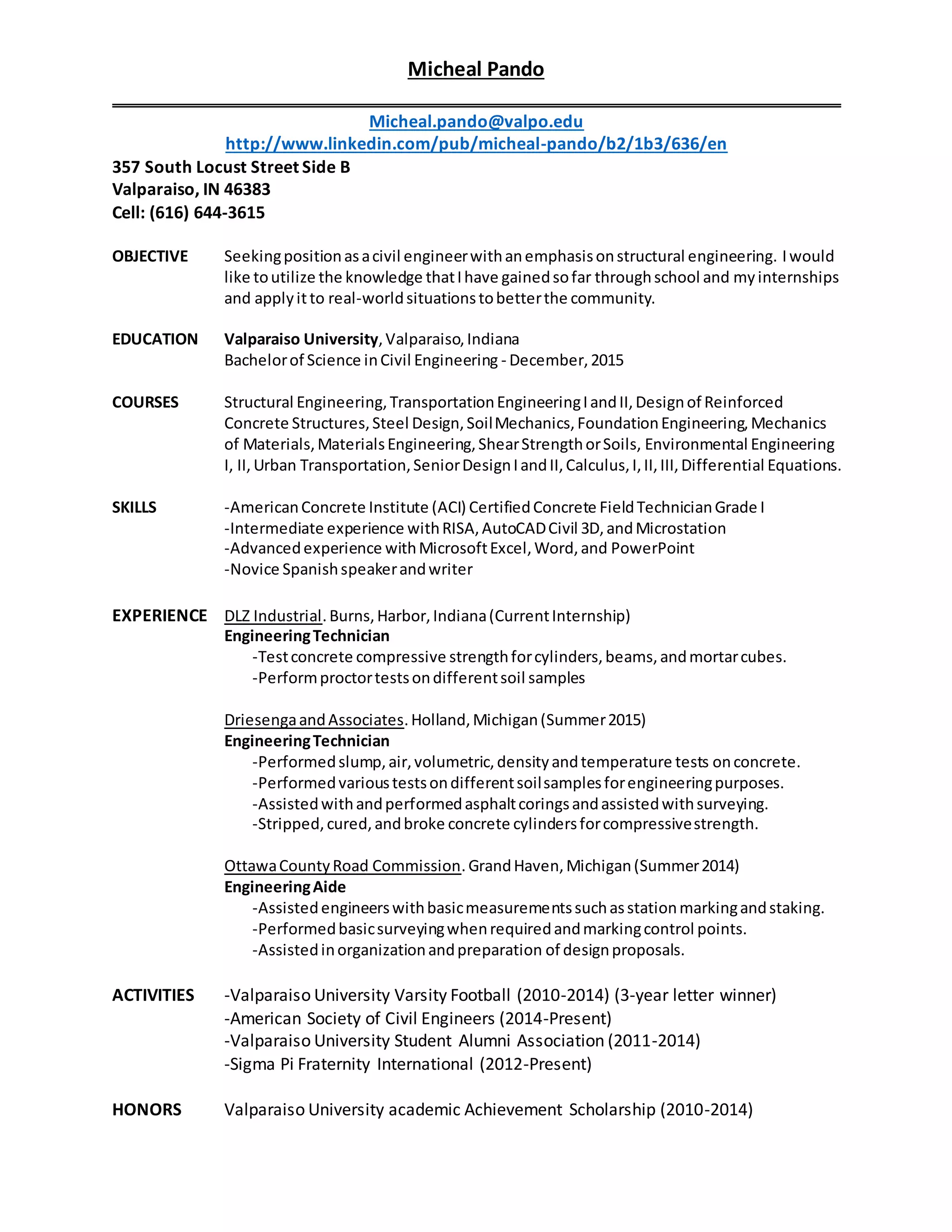 Mike Pando Resume (Fall 2015) (1) | PDF
