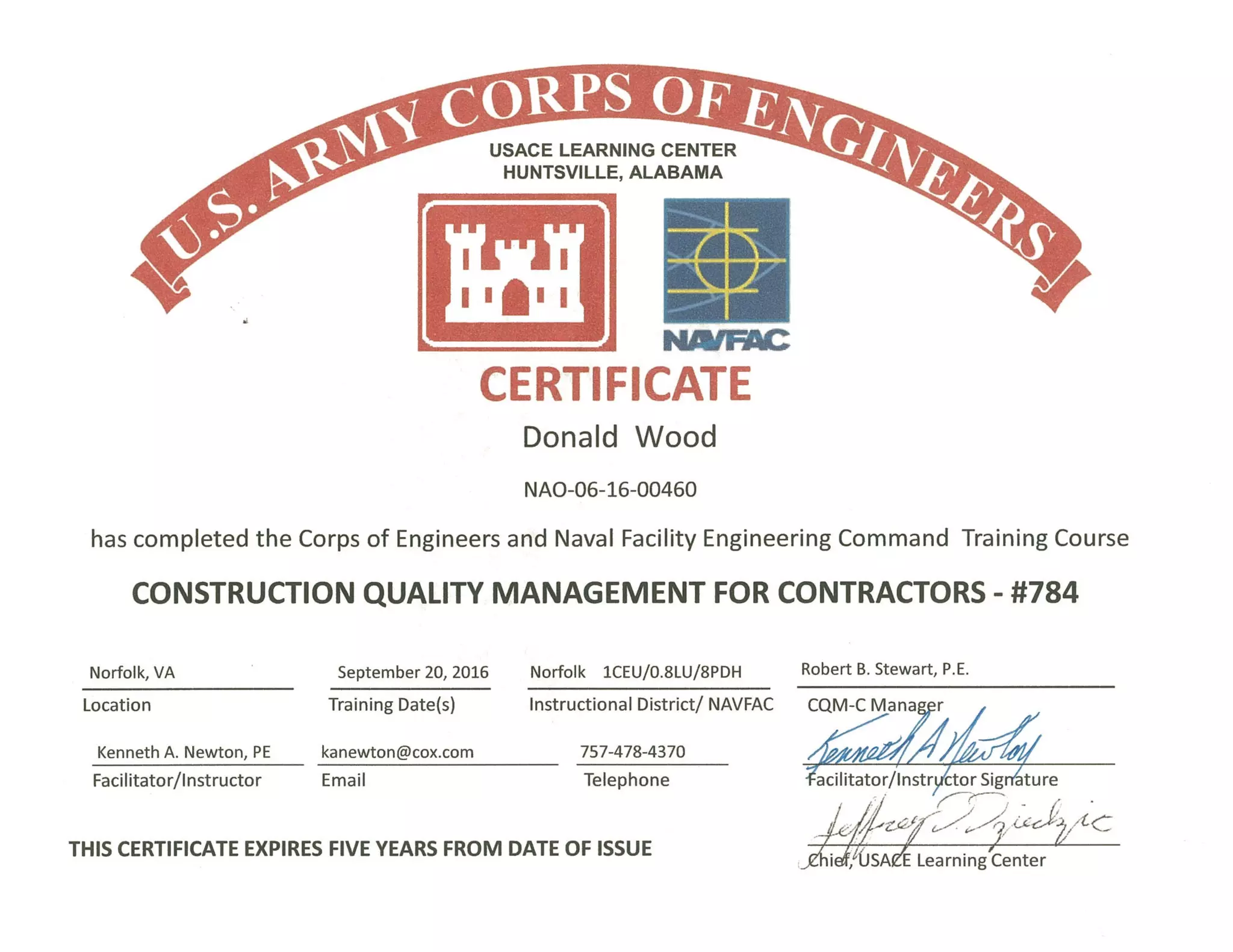 USACE Construction Quality Management cerificitate | PDF