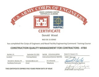 USACE Construction Quality Management cerificitate | PDF