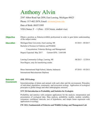 Anthony Alvin Resume (01:28:2016) | PDF