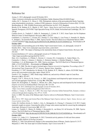 Malayan Tapir Endangered Species Report Jamie Thrush V2 | PDF | Zoos ...