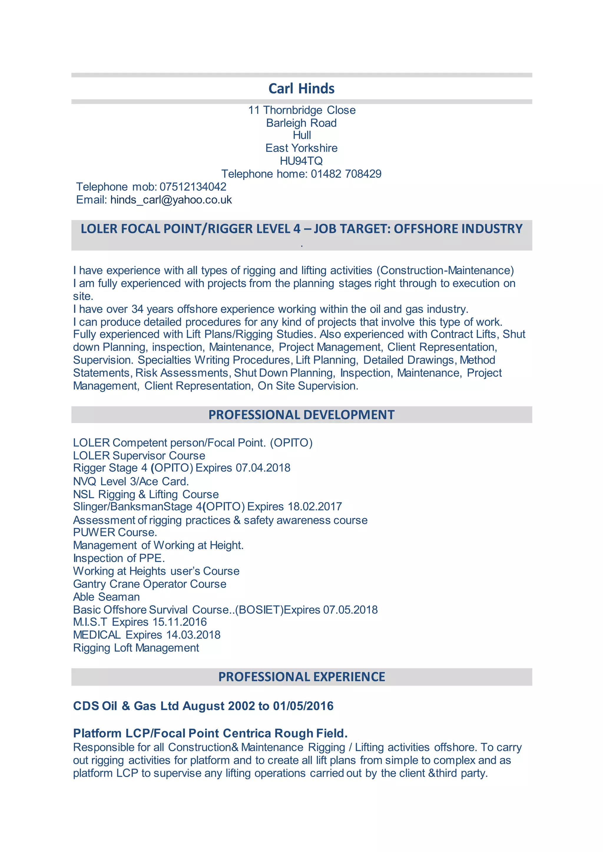 Carl Hinds CV | PDF
