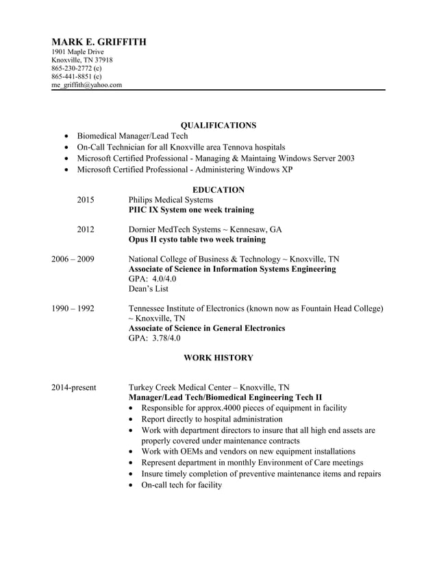 Mark's Biomed ETCH resume 1 | DOC | Business | Business and Finance