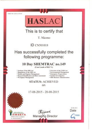 THABANI CERTIFICATES | PDF