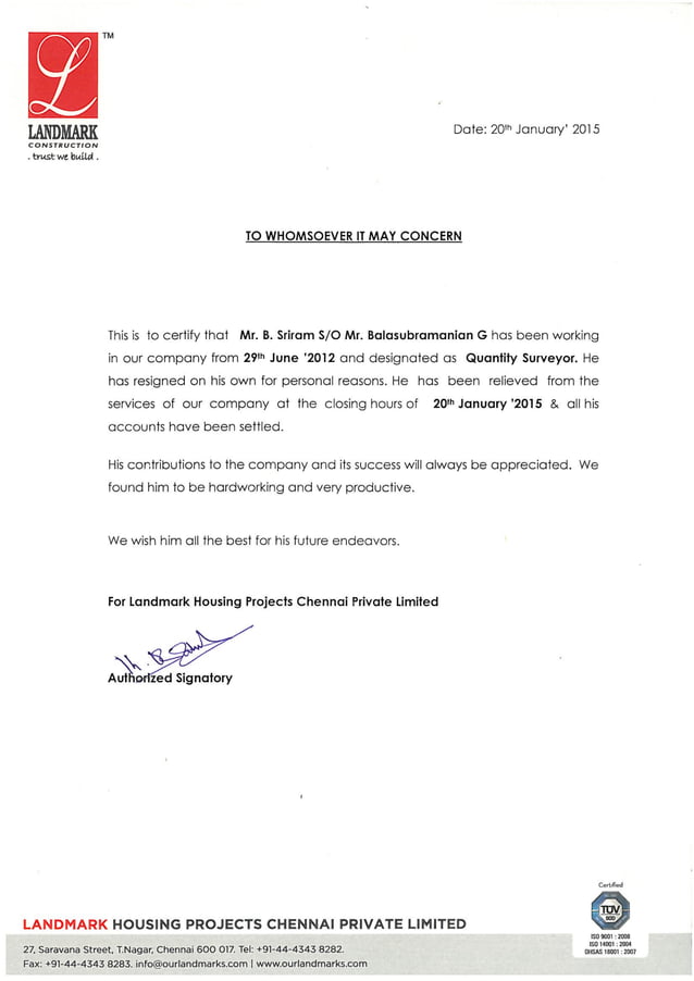 1'st Company Exp Letter | PDF