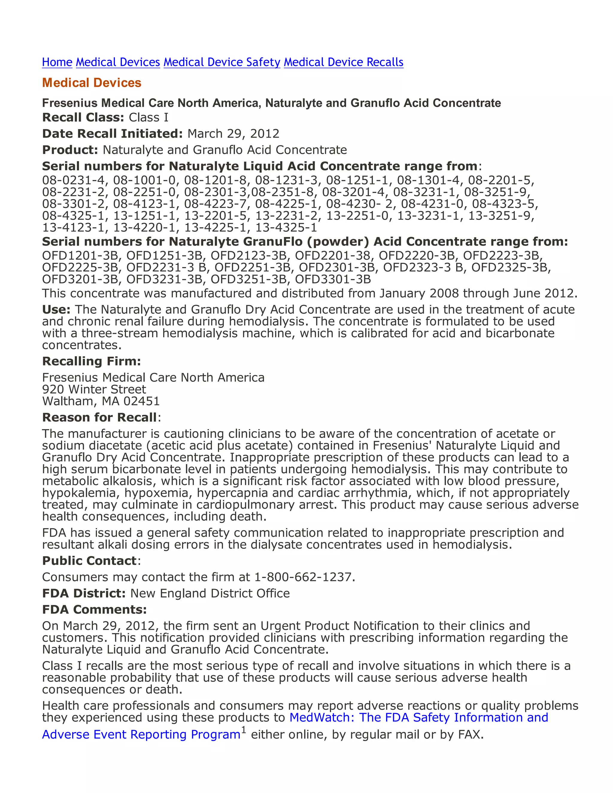 Fda granuflo-naturalyte-recall | PDF