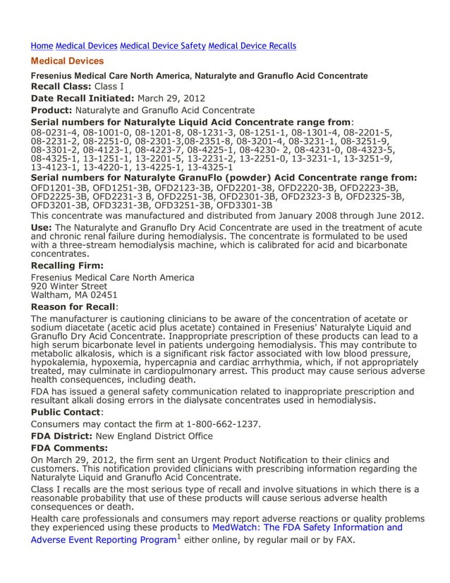 Fda granuflo-naturalyte-recall | PDF