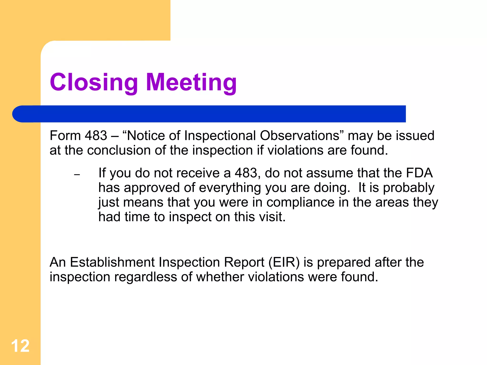 FDA PreApproval Inspection - Part 1 | PDF