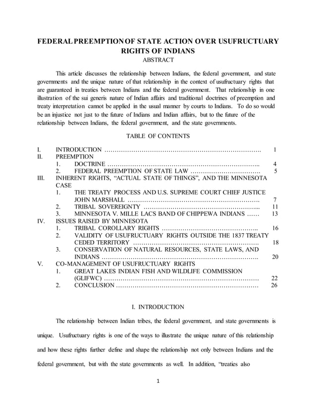 TABLE OF CONTENTS--PREEMPTION OF STATE ACTION | DOCX | Law