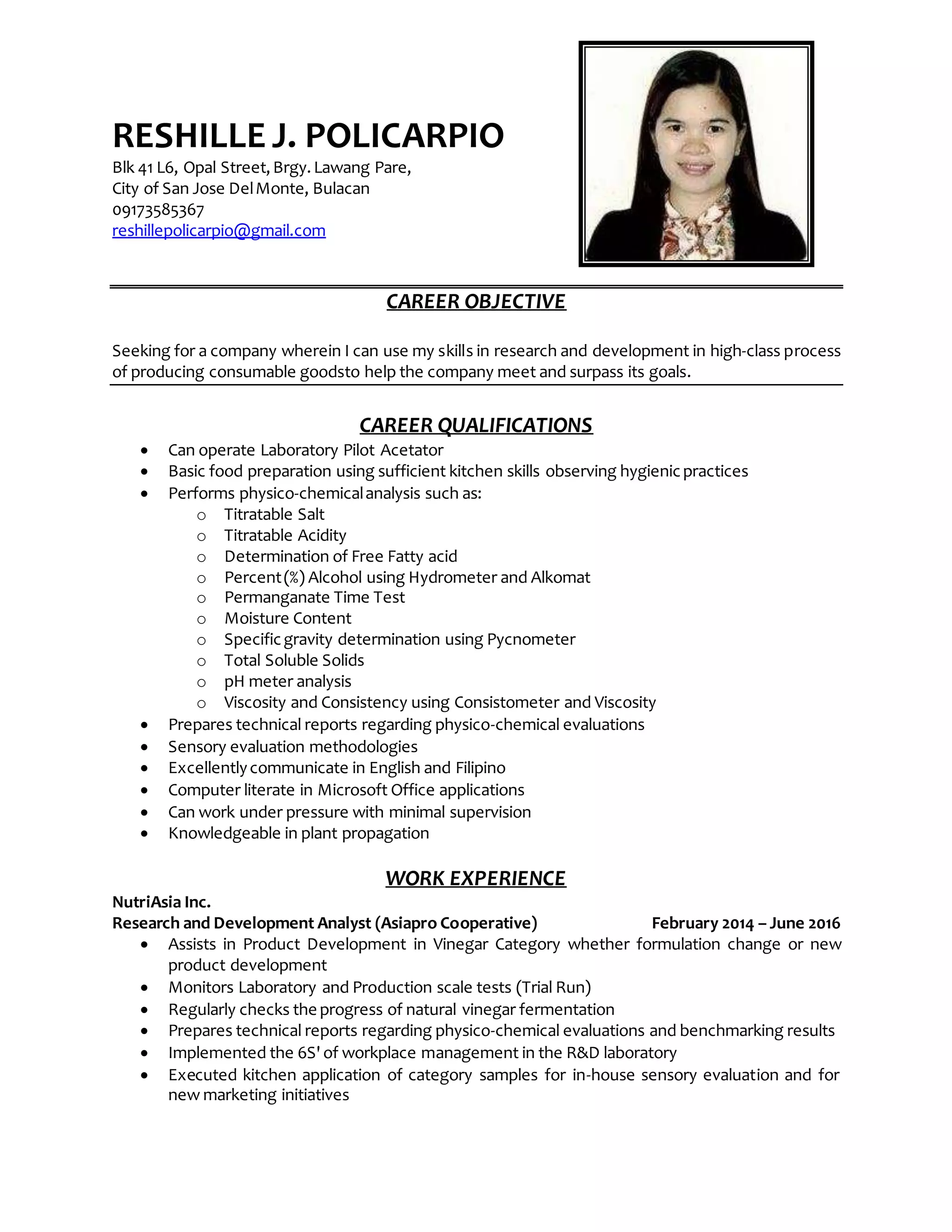 Resh-resume.1 | DOCX | Chemistry | Science