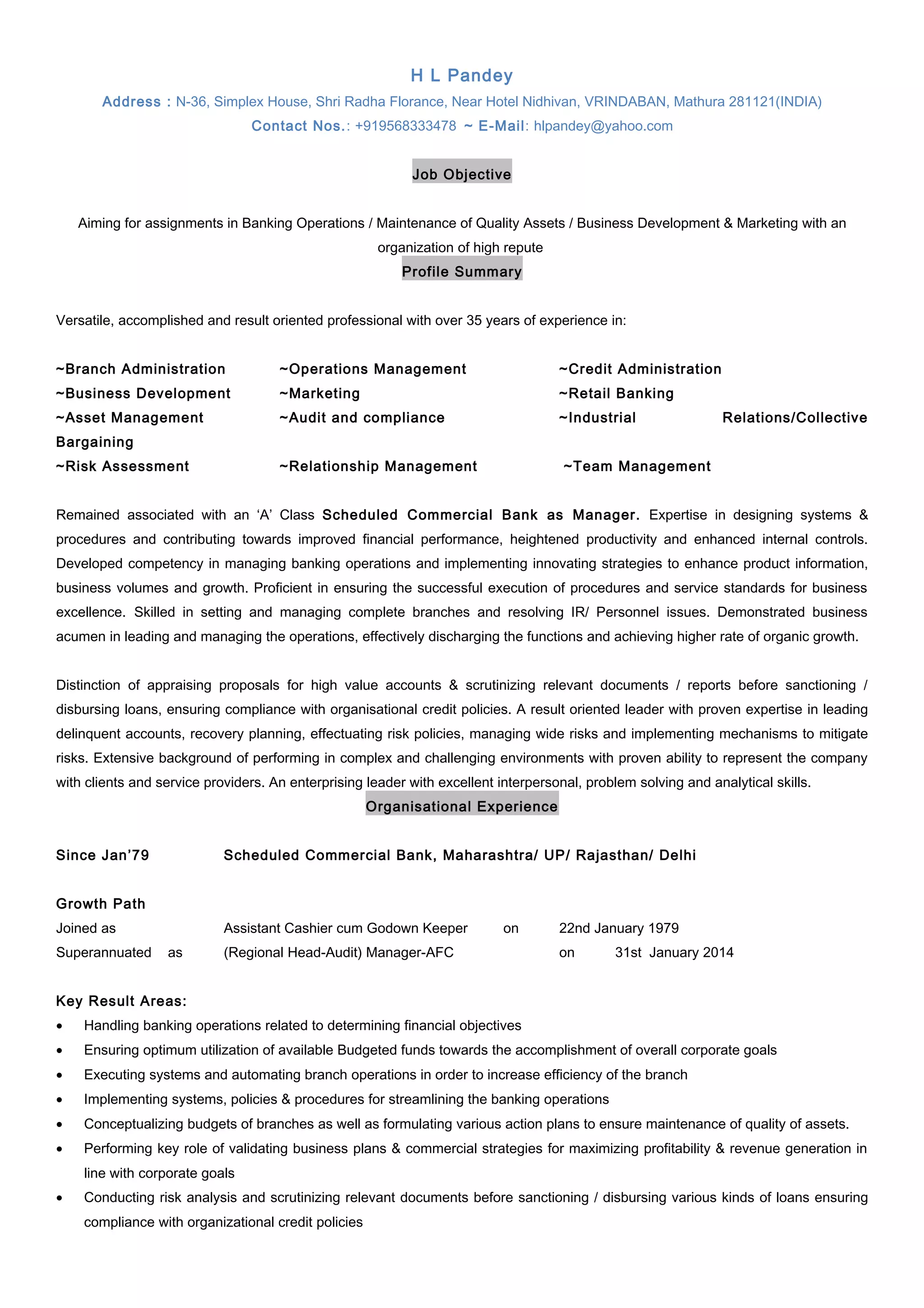 H L Pandey_Resume | DOC