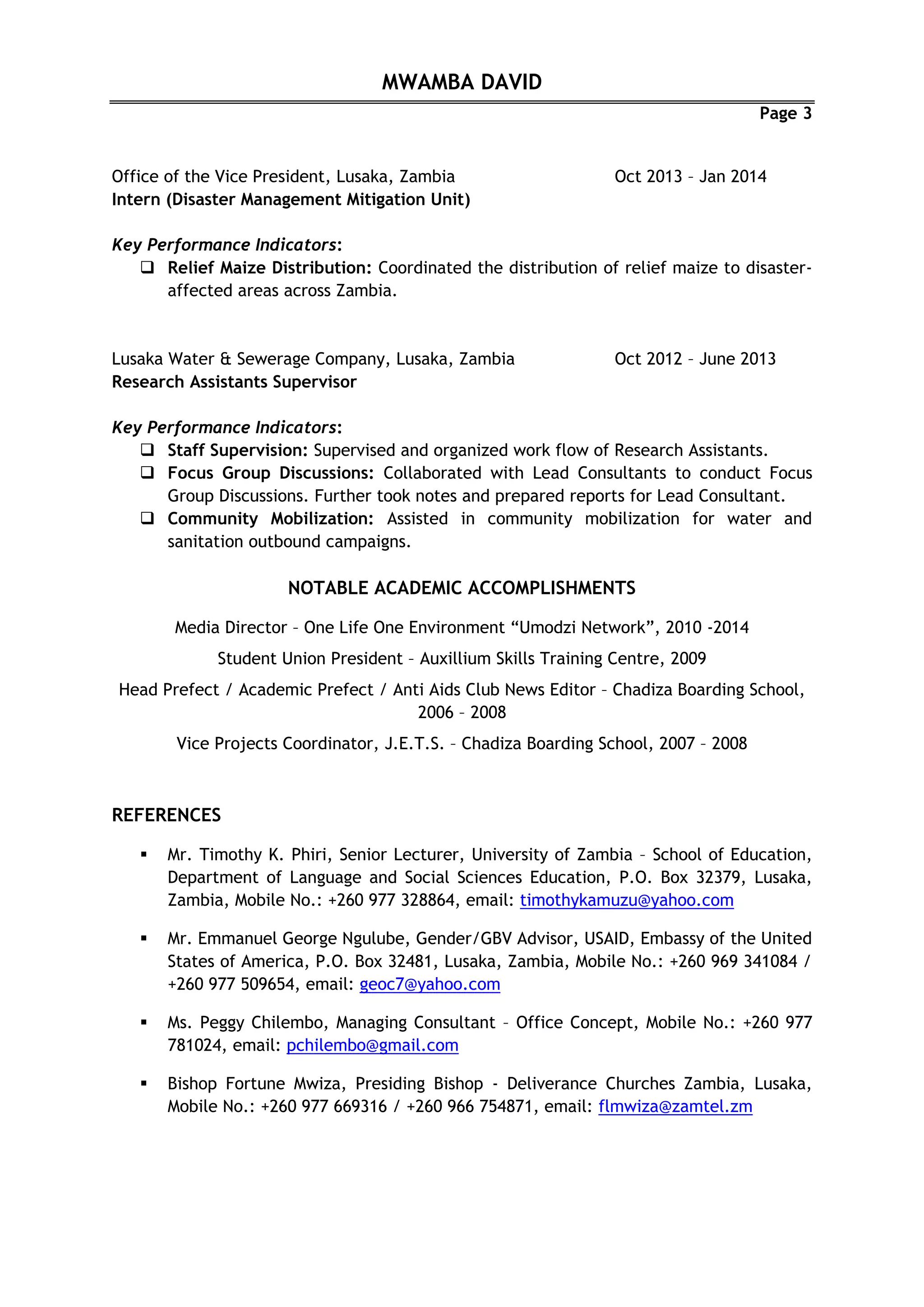Mwamba David CV! | PDF