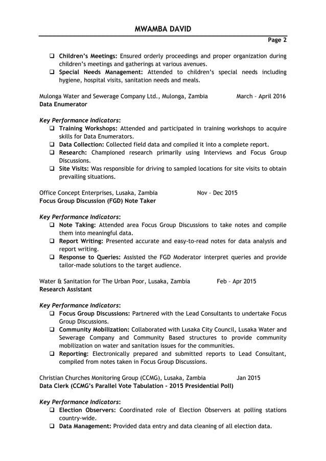 Mwamba David CV! | PDF