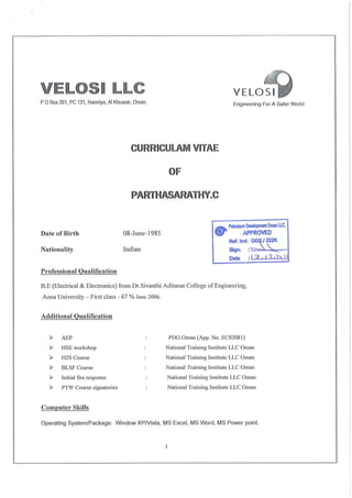 PDO APPROVED CV OF PARTHASARATHY QCI- ELECTRICAL | PDF