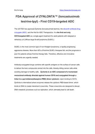 Fda approval of zynlonta(loncastuximab tesirine lpyl) - first cd19 ...