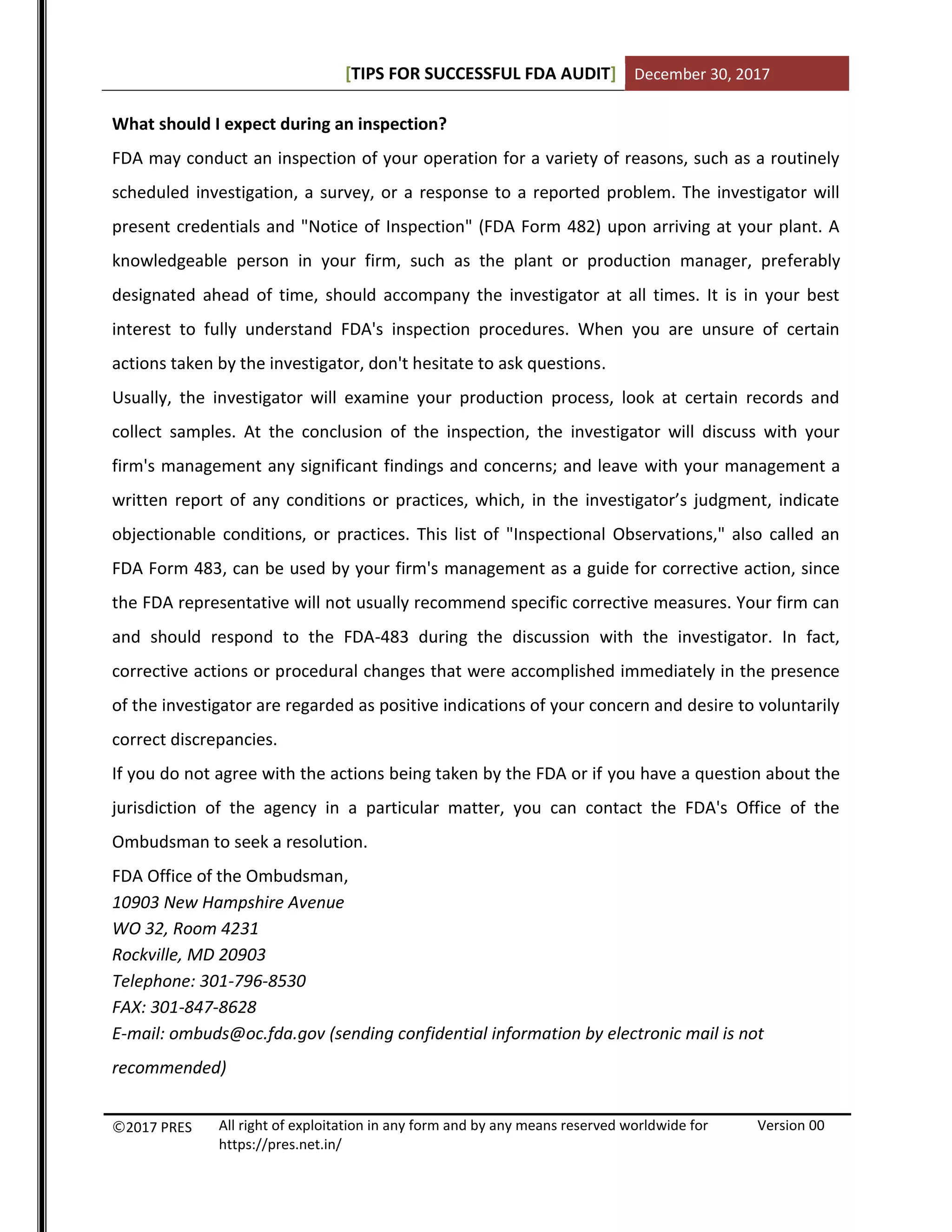 FDA audit readiness | PDF