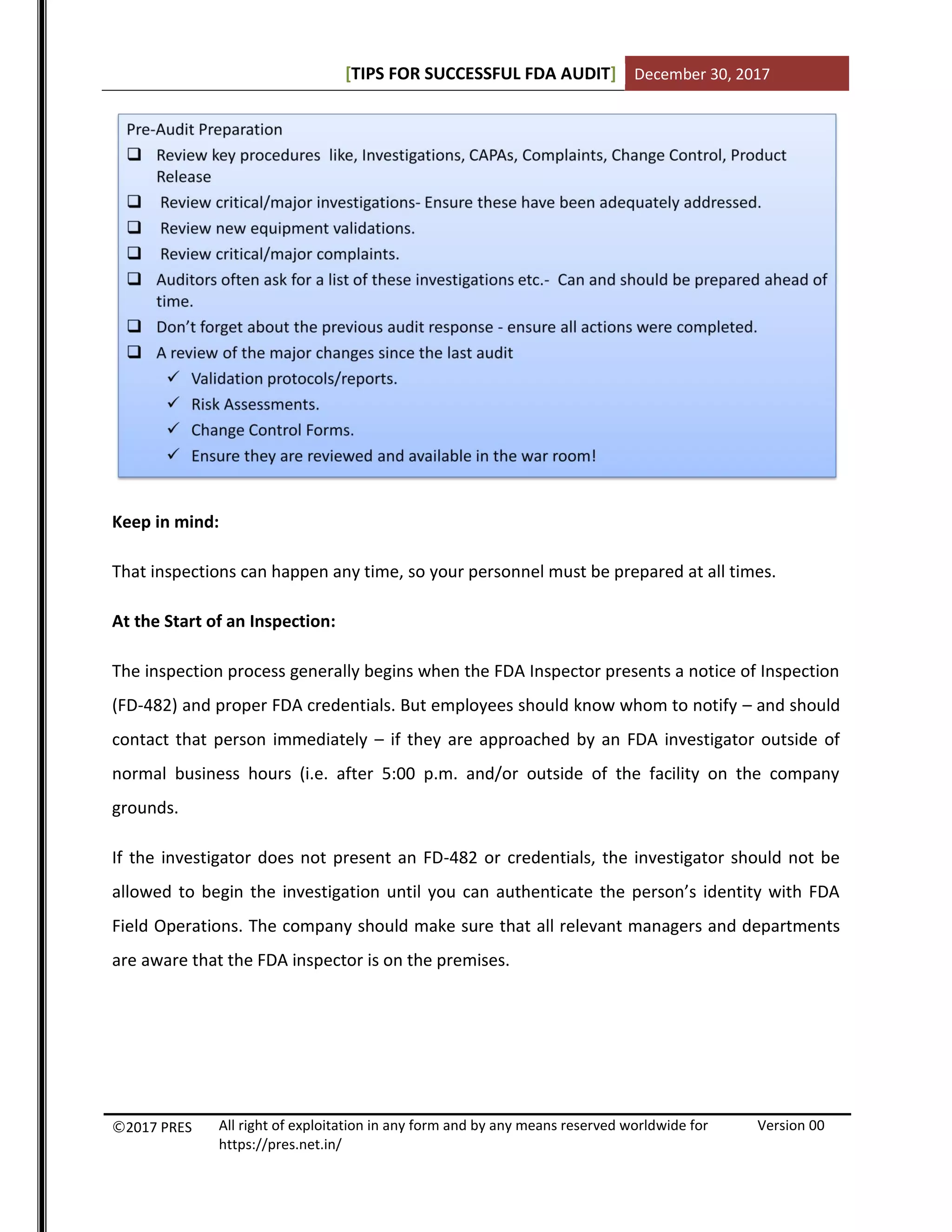 FDA audit readiness | PDF