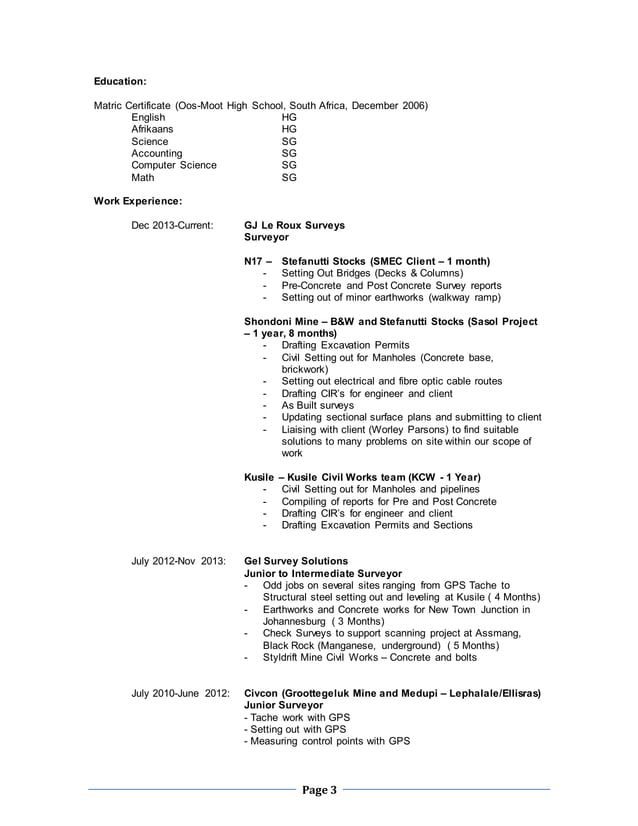 Jean Oberholster CV | DOCX | Civil Engineering Industry | Industries