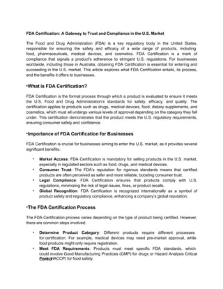 Organizations Can Apply for FDA Certification | PPT