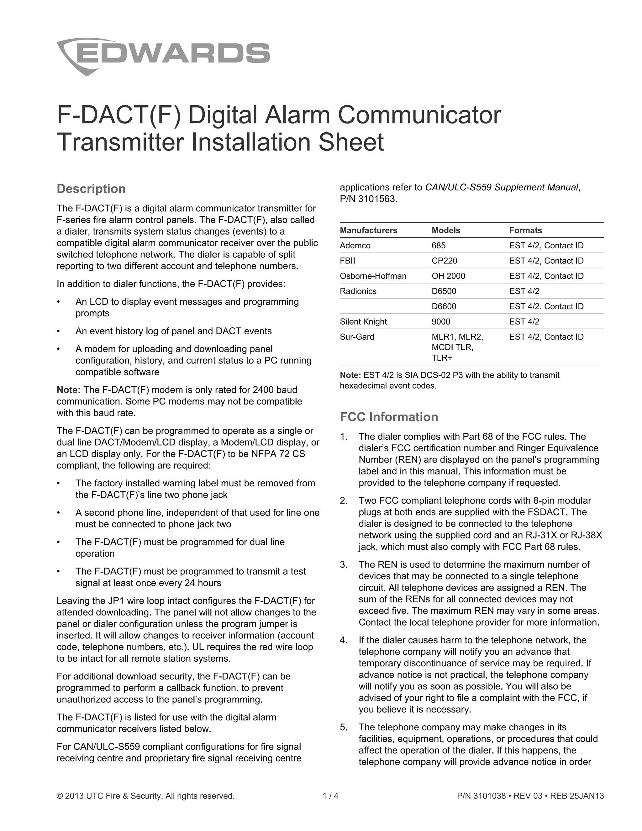 Edwards Signaling FDACT Installation Manual | PDF