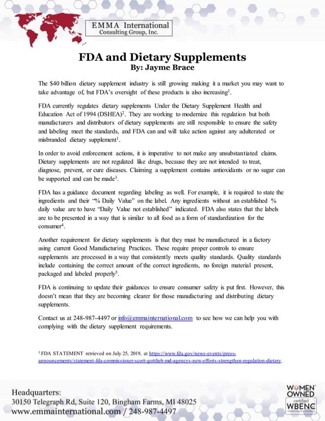FDA and Dietary Supplements | PDF