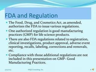 Fda gmp compliance for the Life Science Industry | PPTX
