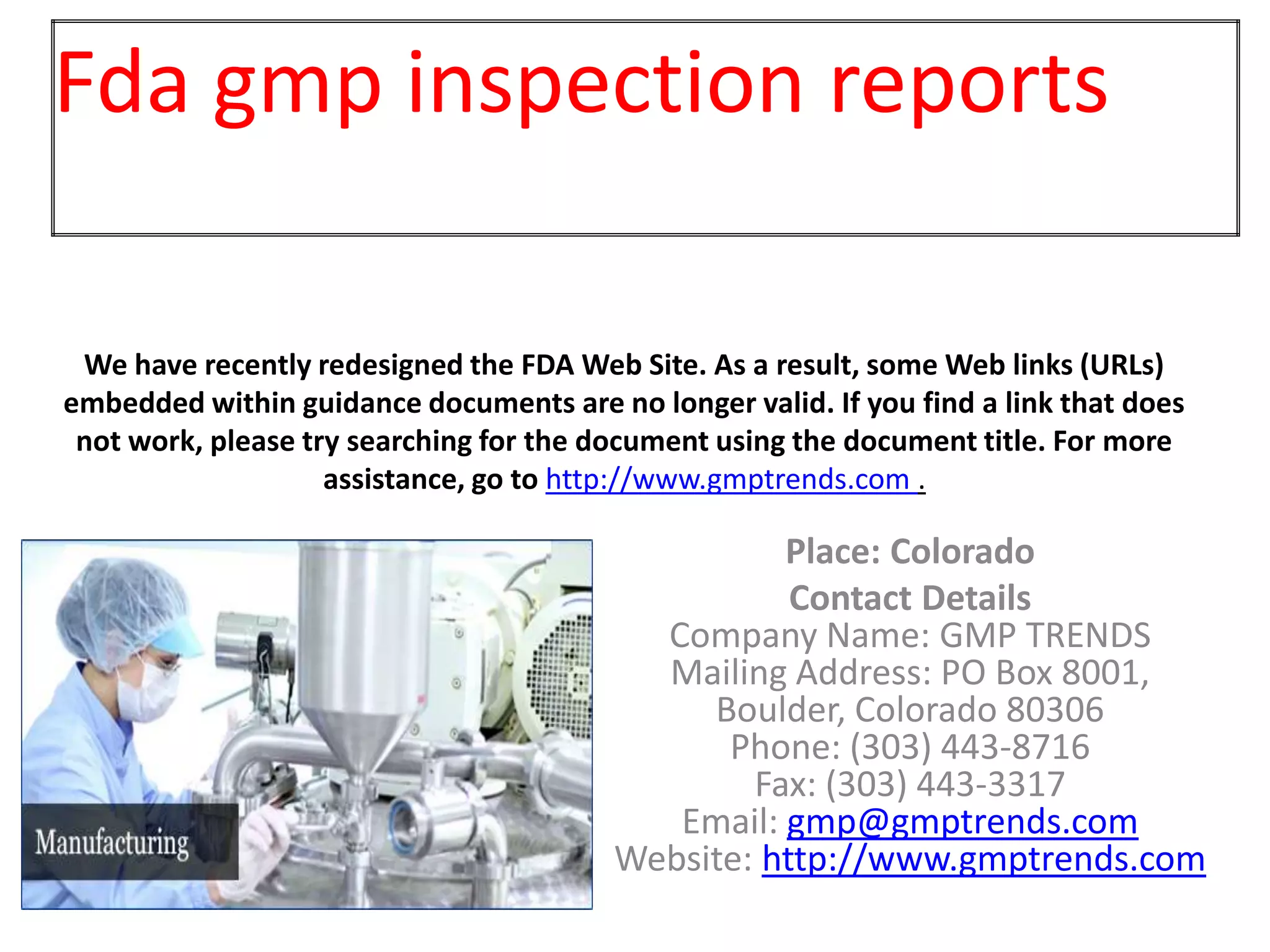 Fda gmp inspection reports | PPTX
