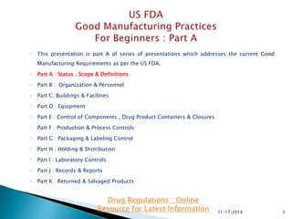 GMP's as per US FDA : Part A | PPT
