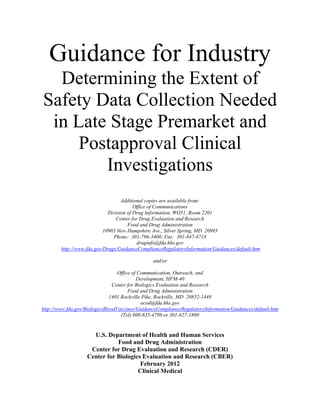 FDA GUIDANCE: Safety Data Collection For Late Stage Premarket And ...