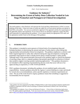 FDA GUIDANCE: Safety Data Collection For Late Stage Premarket And ...