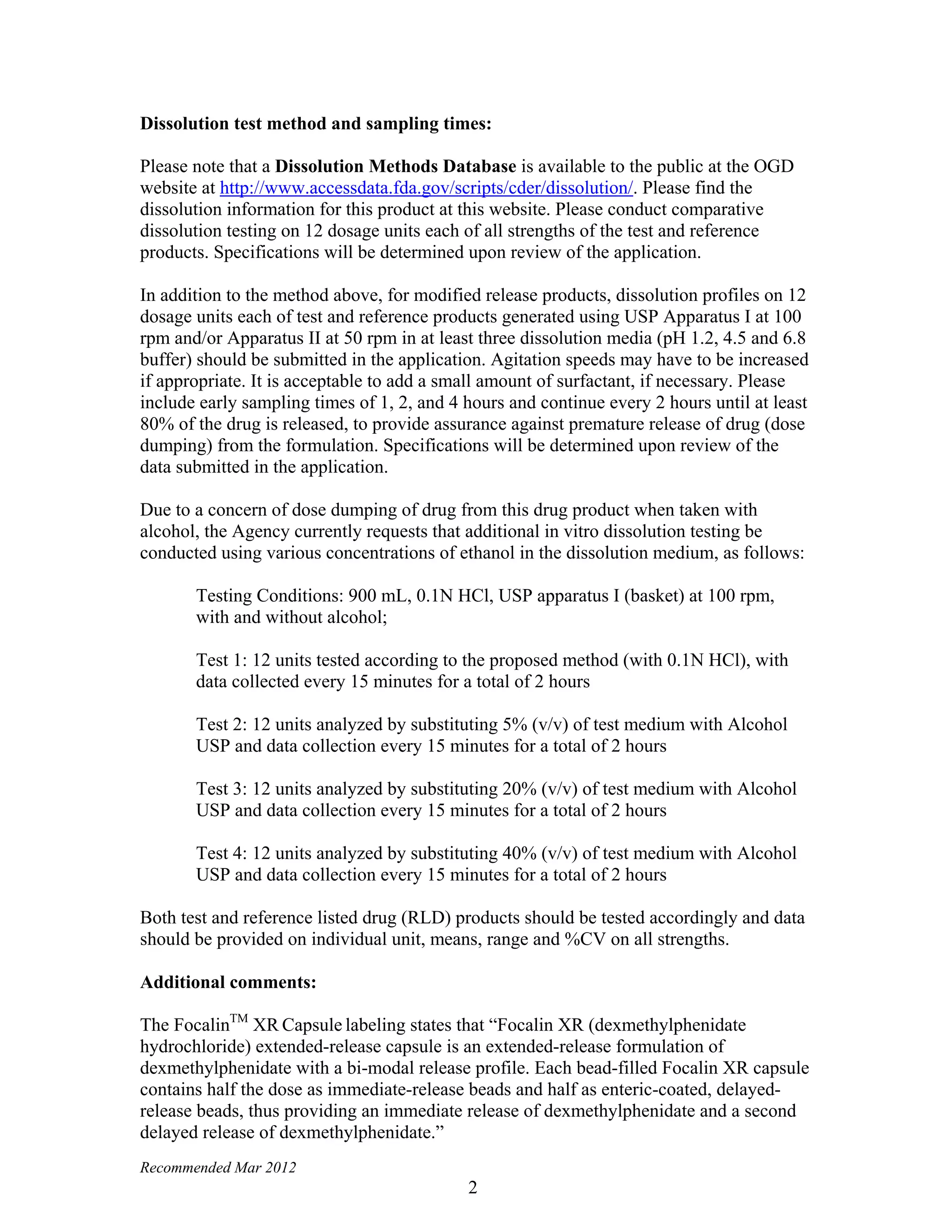 FDA Guidelines for Dexmethylphenidate | PDF