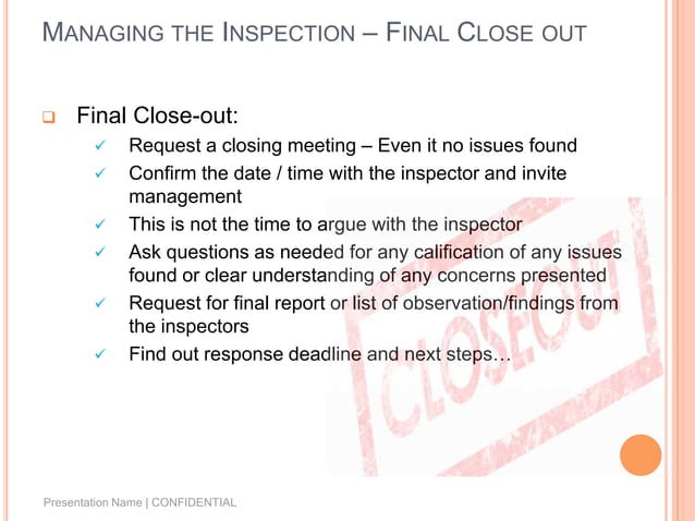 FDA Inspection Readiness.pptx | Recalls | Consumer Issues