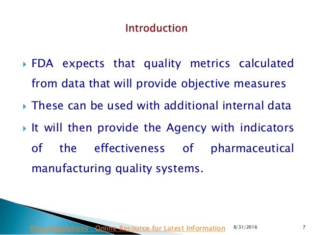 US FDA Quality Metrics Technical Conformance Guide