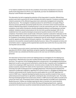 Mock Response to a FDA Warning Letter | PDF | Recalls | Consumer Issues