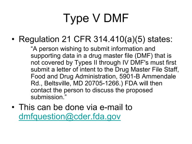 FDA slideshow on Drug master file filing | PPT