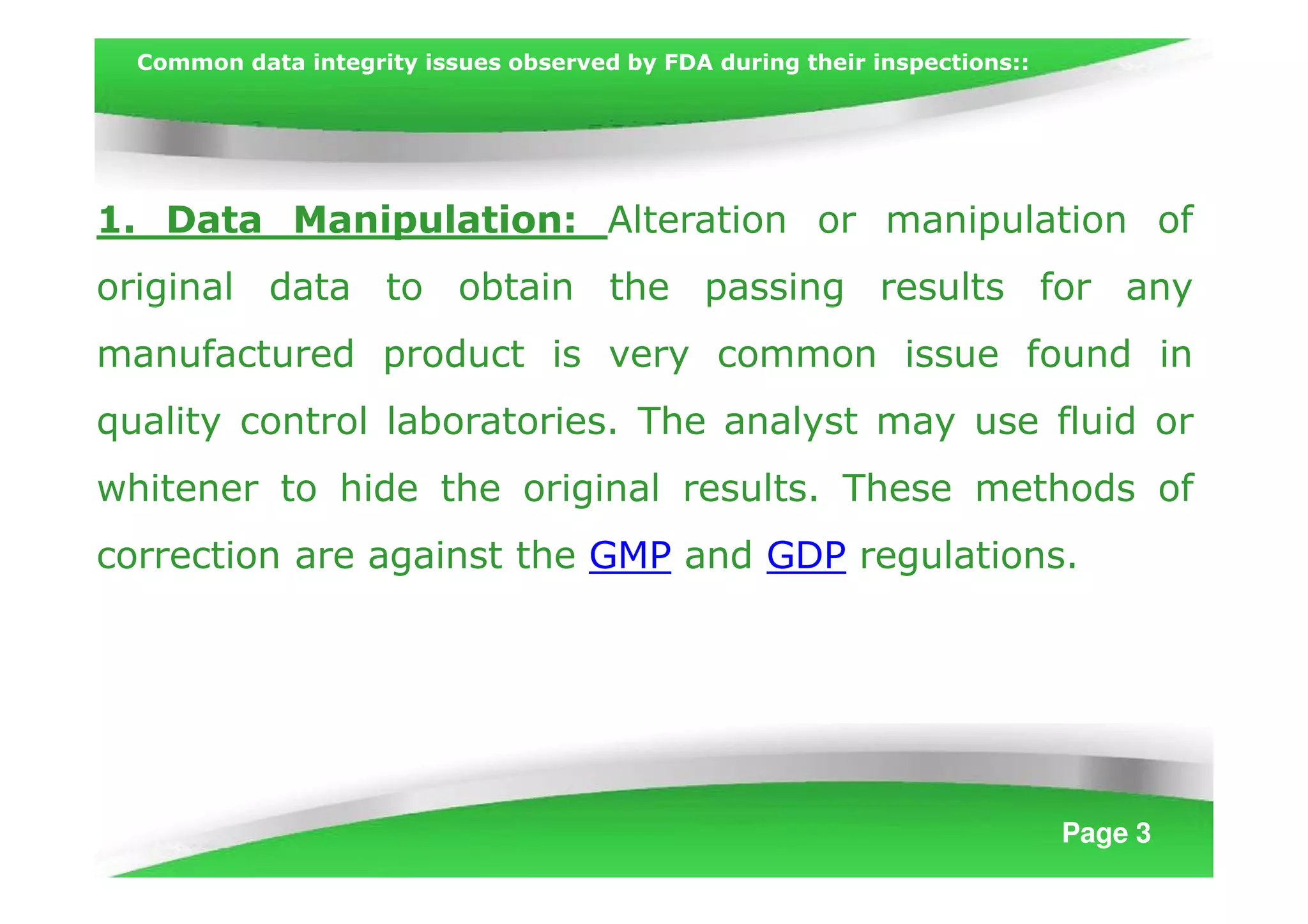 FDA's top data integrity issues during the inspections | PDF