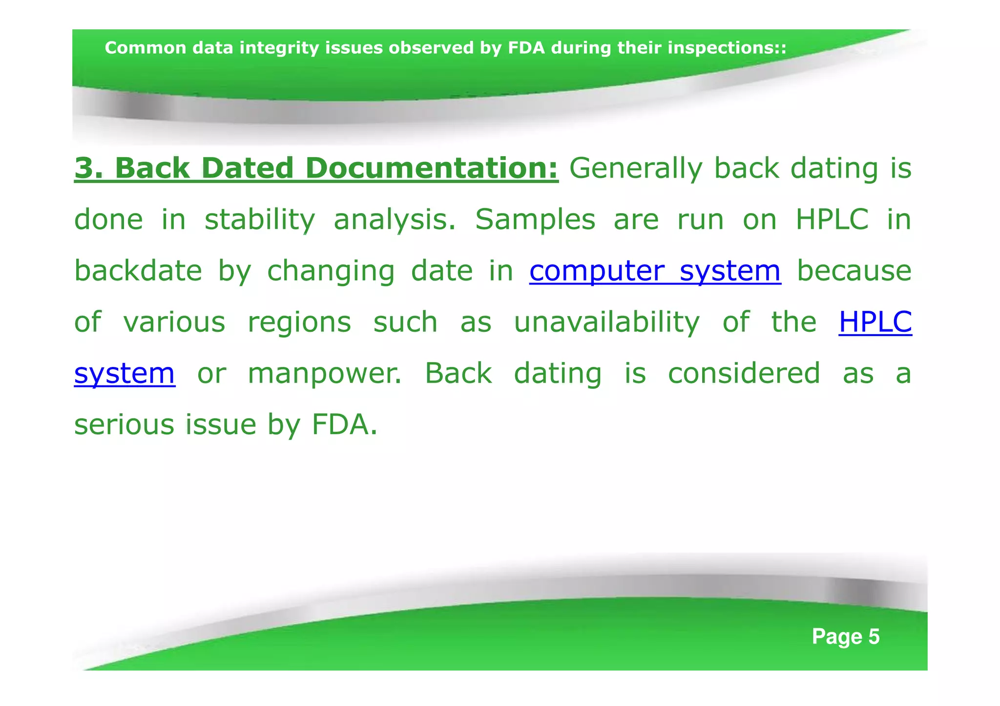 FDA's top data integrity issues during the inspections | PDF