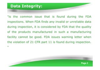 FDA's top data integrity issues during the inspections | PDF