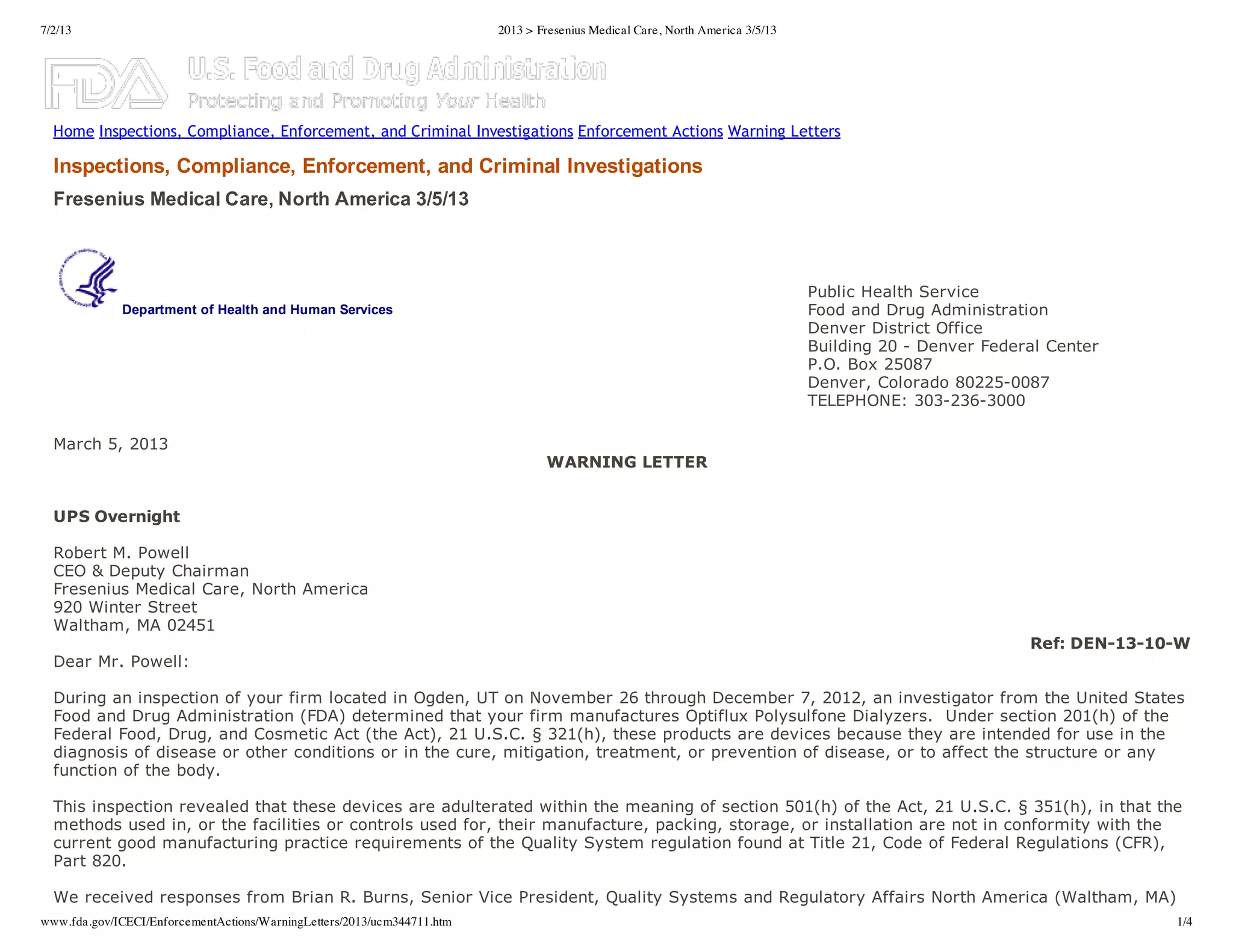 Fda warning letter 3 5-2013 to dialysis drug maker and dialysis ...